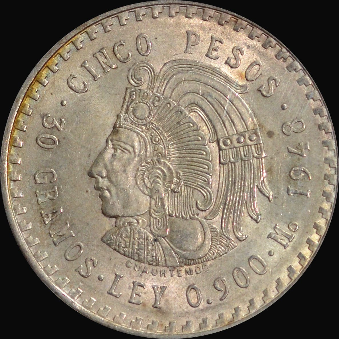PCGS MS64 1948 MEXICO Aztec Chieftain CUAUHTEMOC Eagle Silver 5 Peso ...