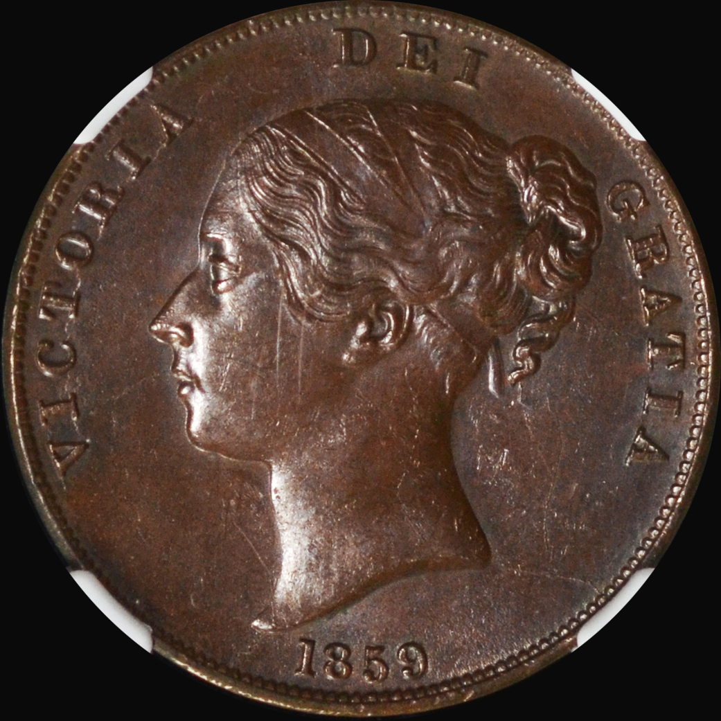 NGC MS63 1859 Great Britain: Victoria Penny KM739, S-3948