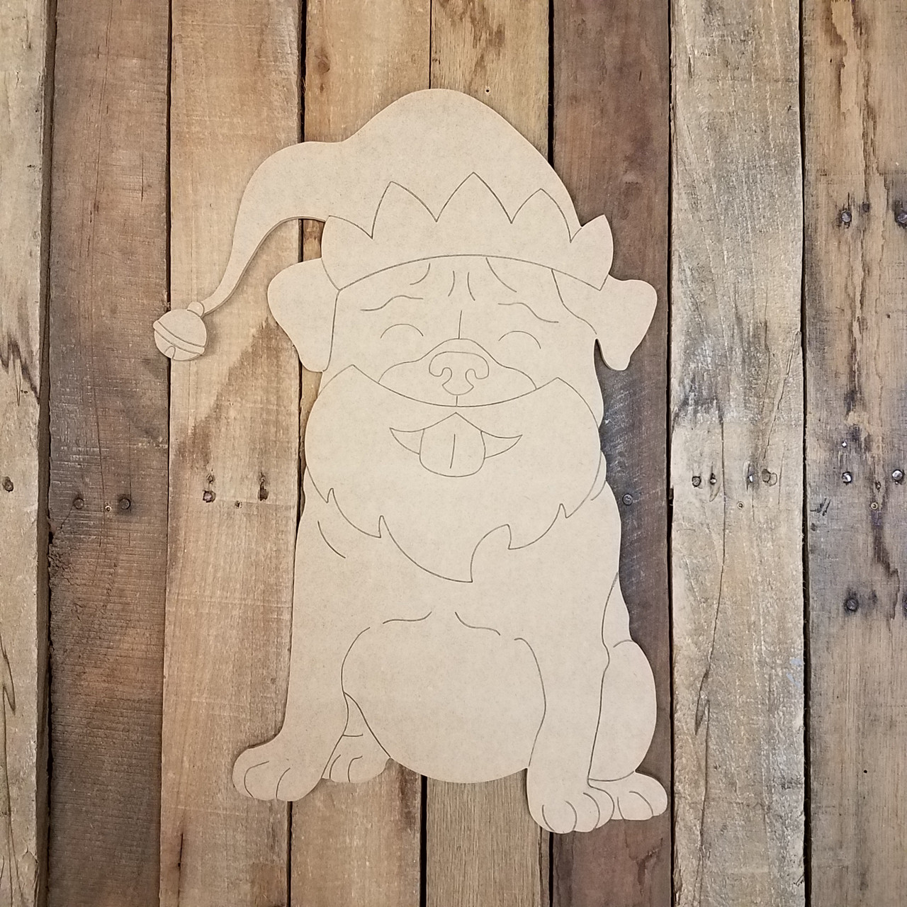 Christmas Elf Pug, Wood Cutout, Shape, Paint by Line WS ...