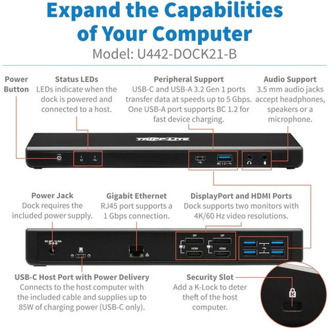 Tripp Lite U442-DOCK21-B Docking Station - for - 85 W - USB (U442-DOCK21-B)