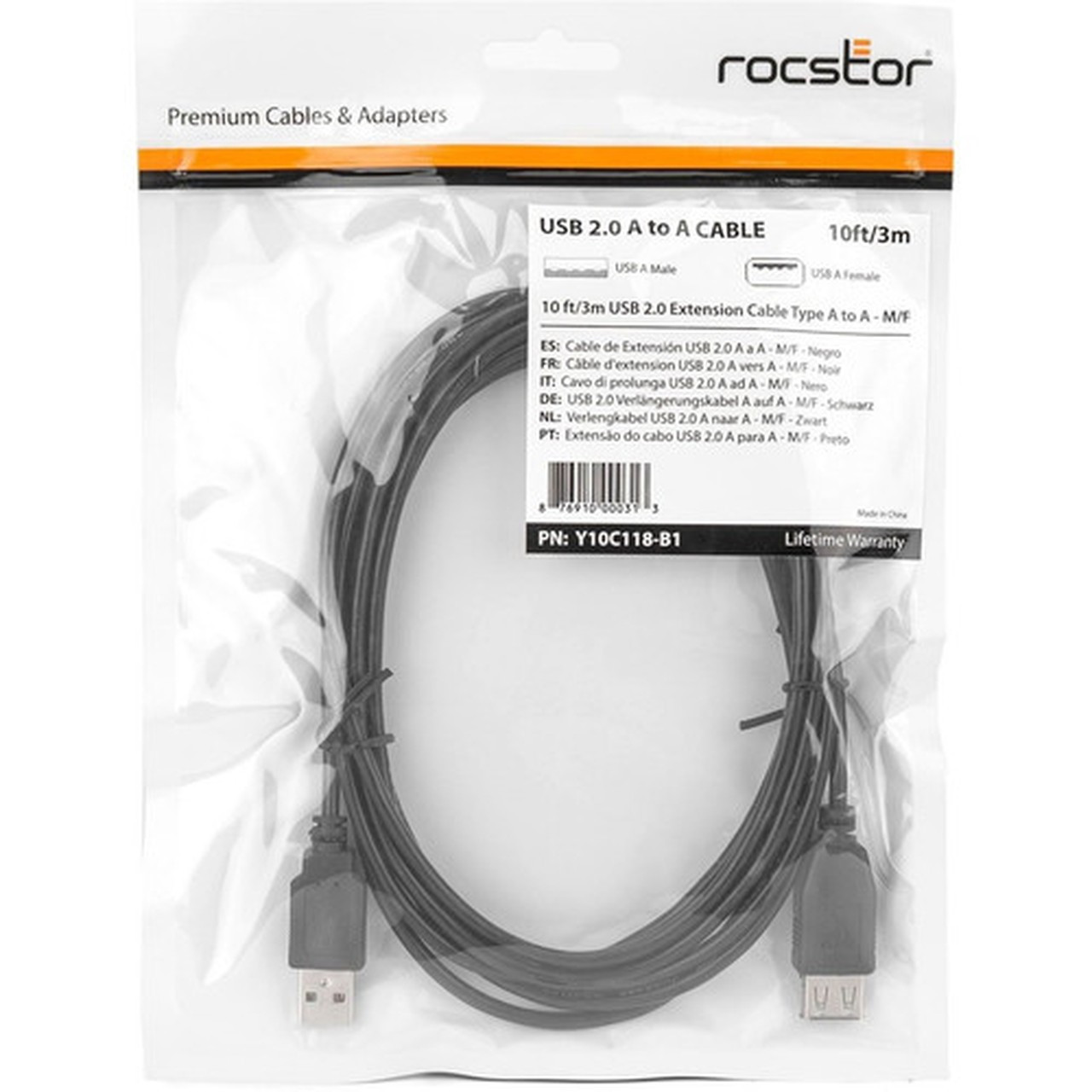 Rocstor USB Extension Cable - 10 ft USB Data Transfer Cable (Y10C118-B1)