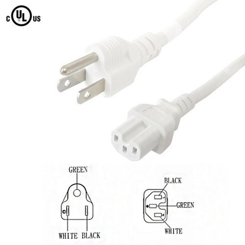 12ft NEMA 5-15P to IEC C15 Power Cable 14AWG FN-PW-107C-12WH