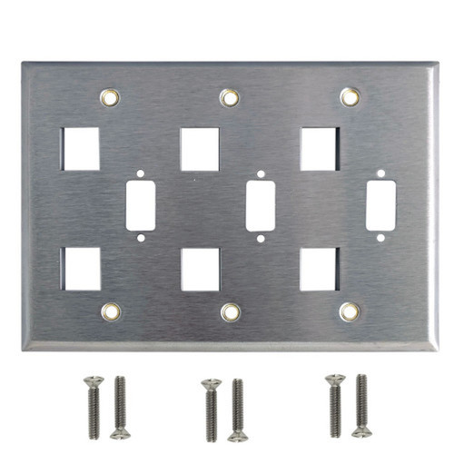 Triple Gang 3-Port DB9 Size Cutout 6 x Keystone FN-WP-300-SS