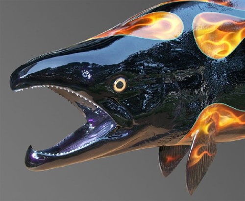 salmon full mount fish replica green pinstripe black flaming hot rod