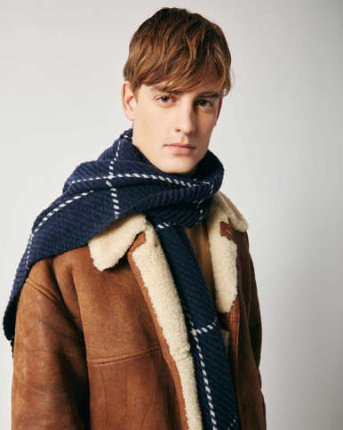 Freddie Navy Cashmere & Wool Scarf