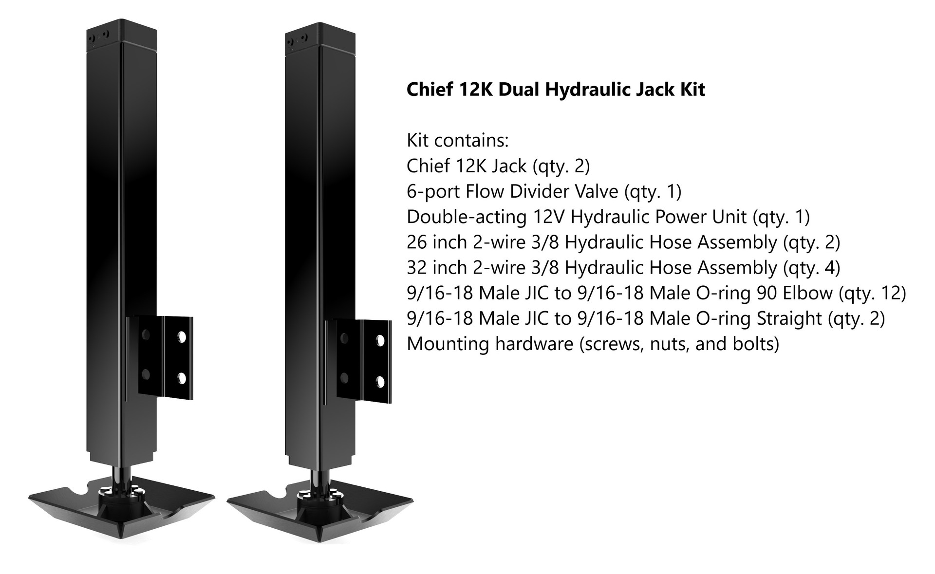 Dual Gooseneck 12K Hydraulic Jack Kit with HPU and Flow Divider