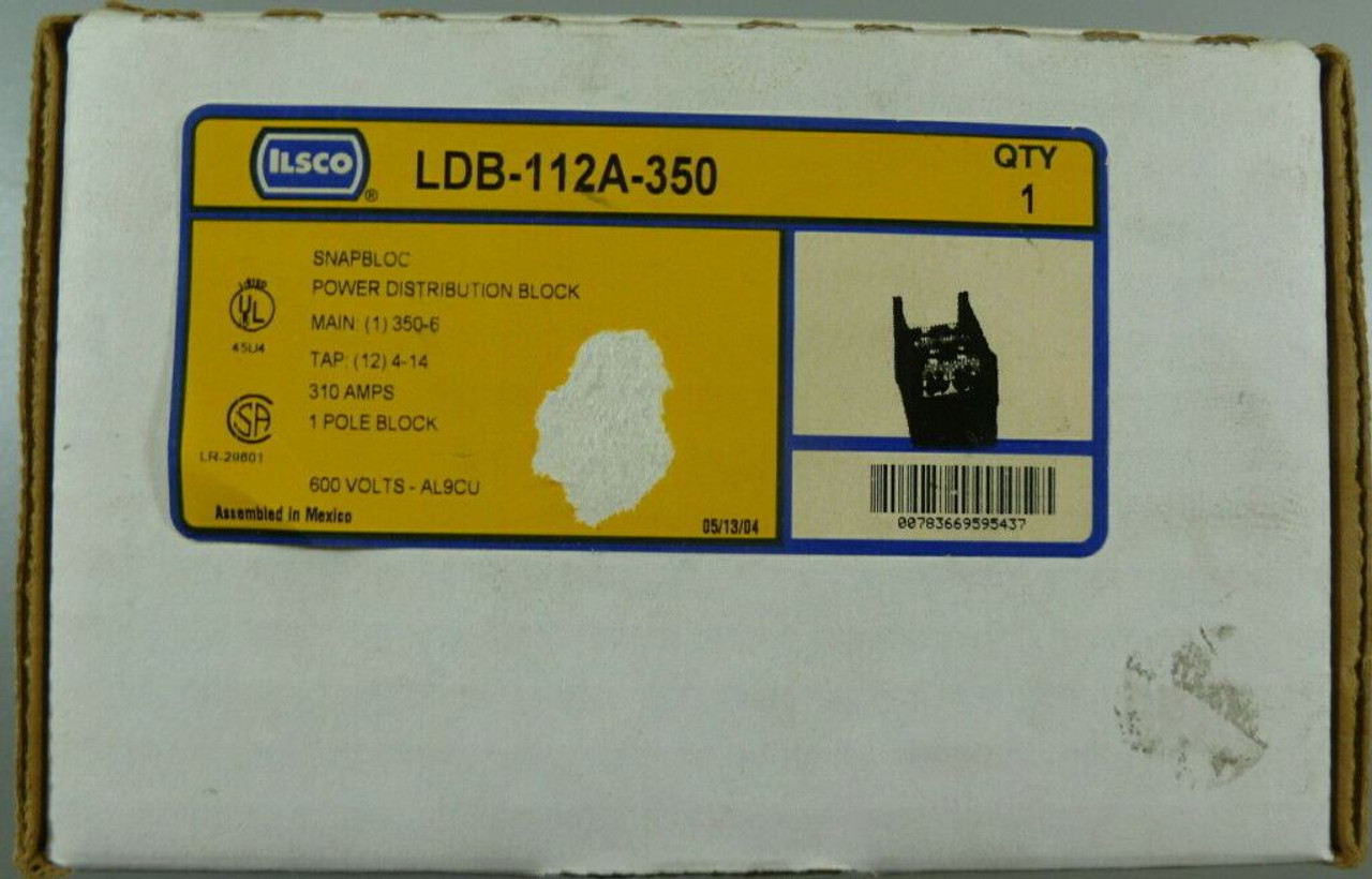 ILSCO LDB-112A-350 Snapbloc Power Distribution Block 350 MCM 1 Pole 600V