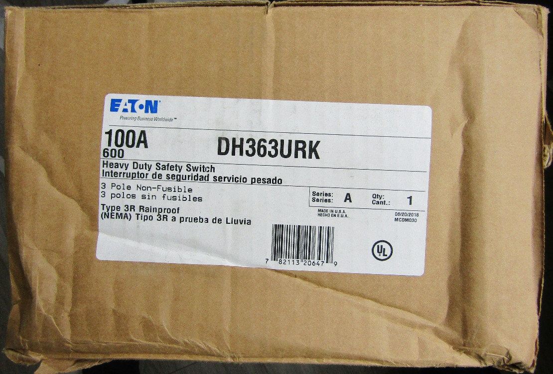 Eaton Cutler Hammer DH363URK 100A 600A 3Ph Non-Fusible Nema 3R Heavy ...