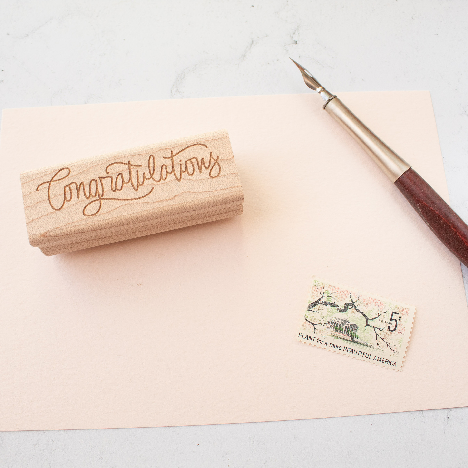 Hand lettered congratulations stamp by Paper Sushi