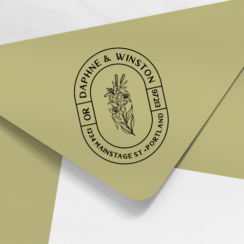 Personalized Art Deco Lily Flower Address Stamp by Paper Sushi