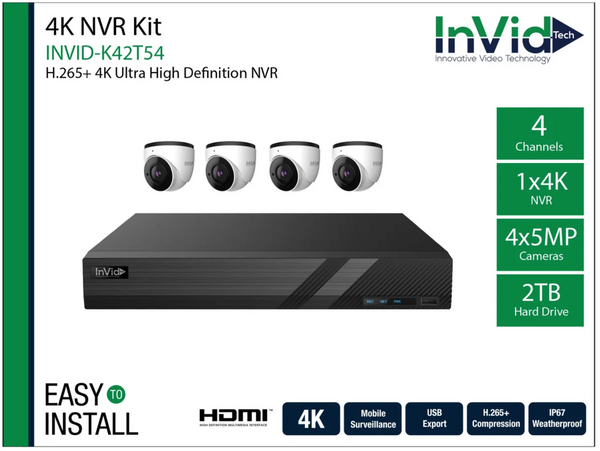 InVid | NDAA Compliant | 4 Channel NVR with 2 TB + (4) 5-Megapixel ...