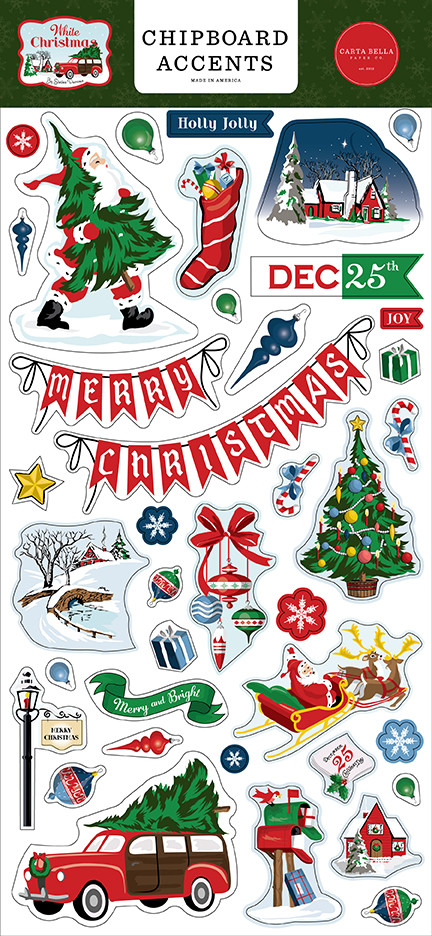 CARTA BELLA White Christmas 6x13 Chipboard Accents - Scrapbook Generation