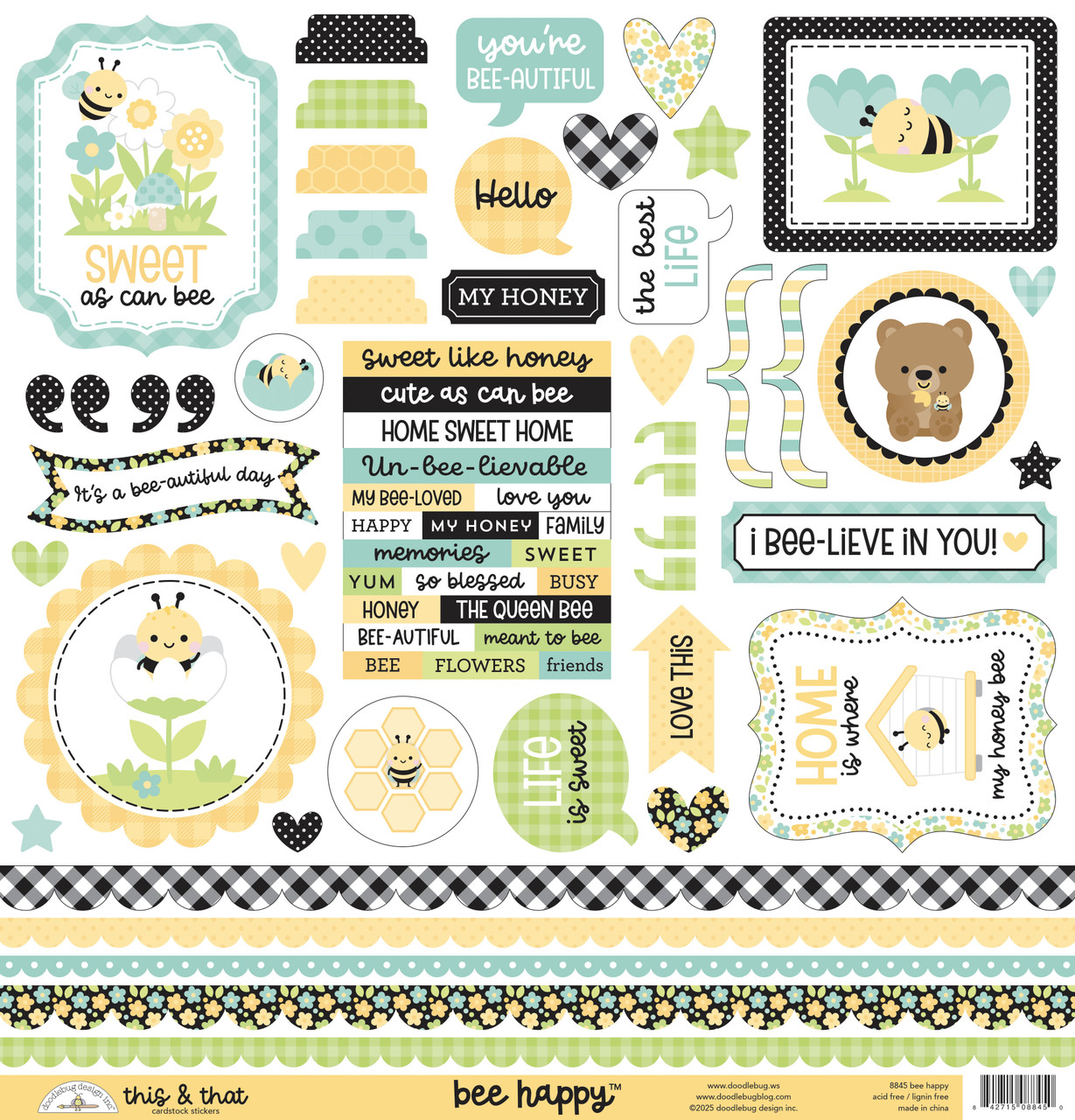 DOODLEBUG DESIGNS Bee Happy This & That 12x12 Sticker - Scrapbook ...