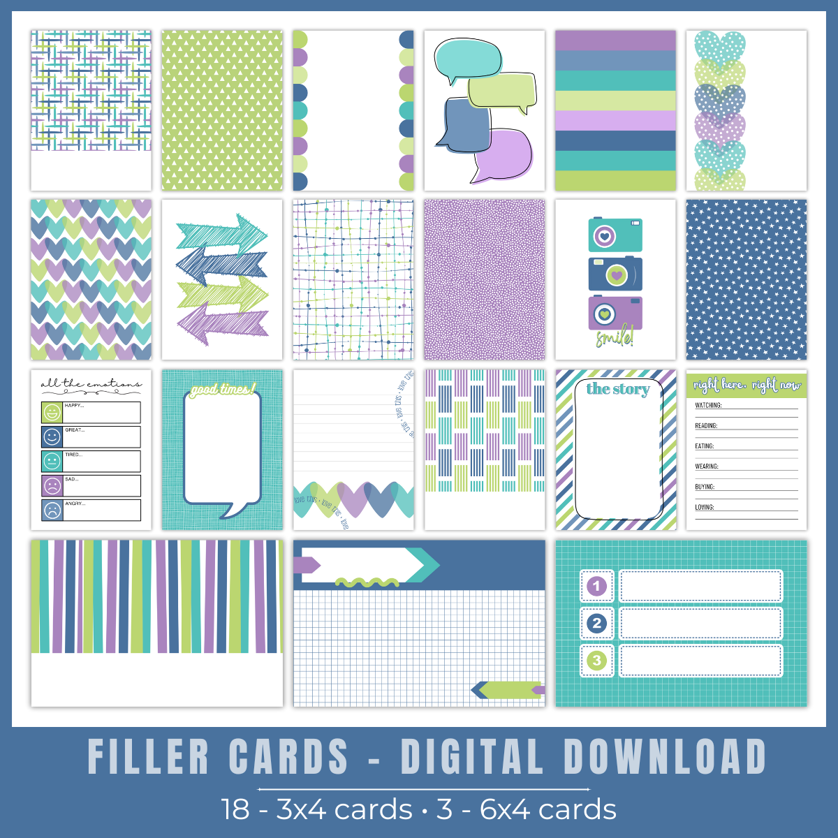 DIGITAL DOWNLOAD: Printables by Debbie - Filler Cards - Scrapbook ...
