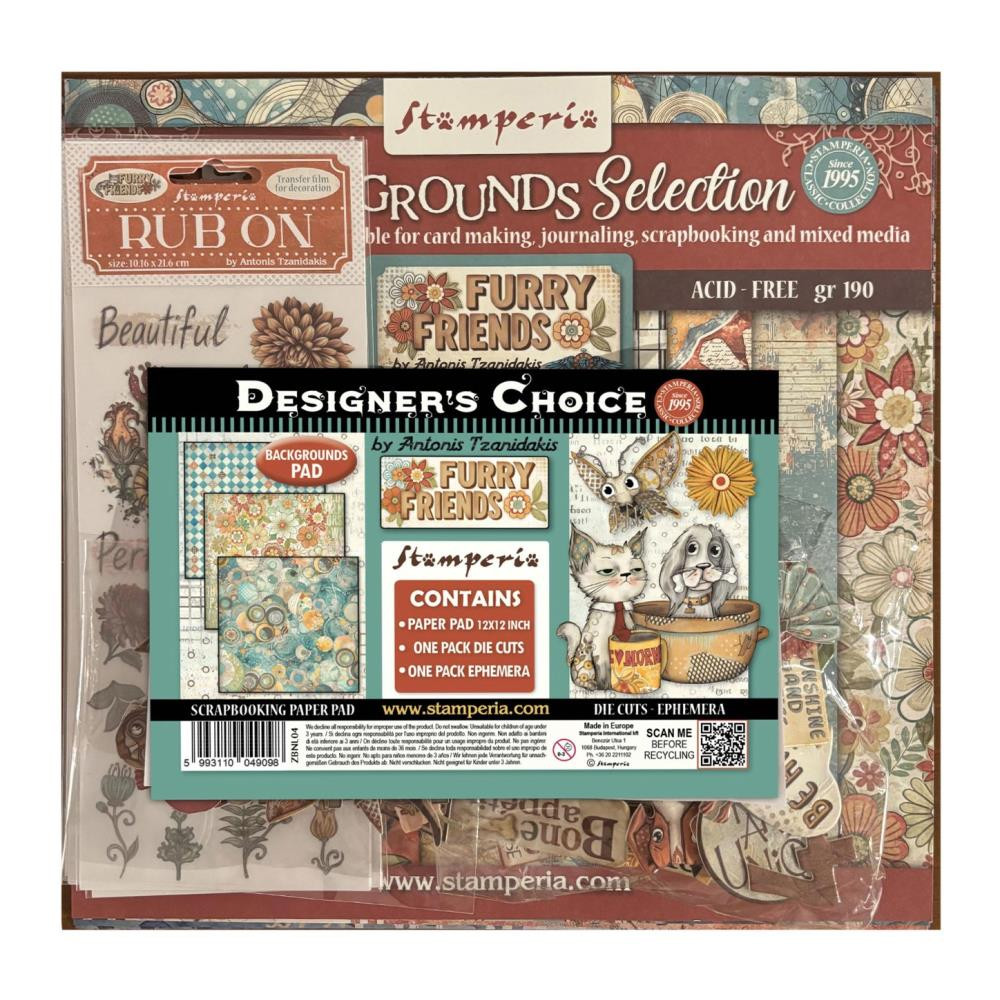 STAMPERIA Designer's Choice 12x12 Bundle: Furry Friends -Backgrounds ...