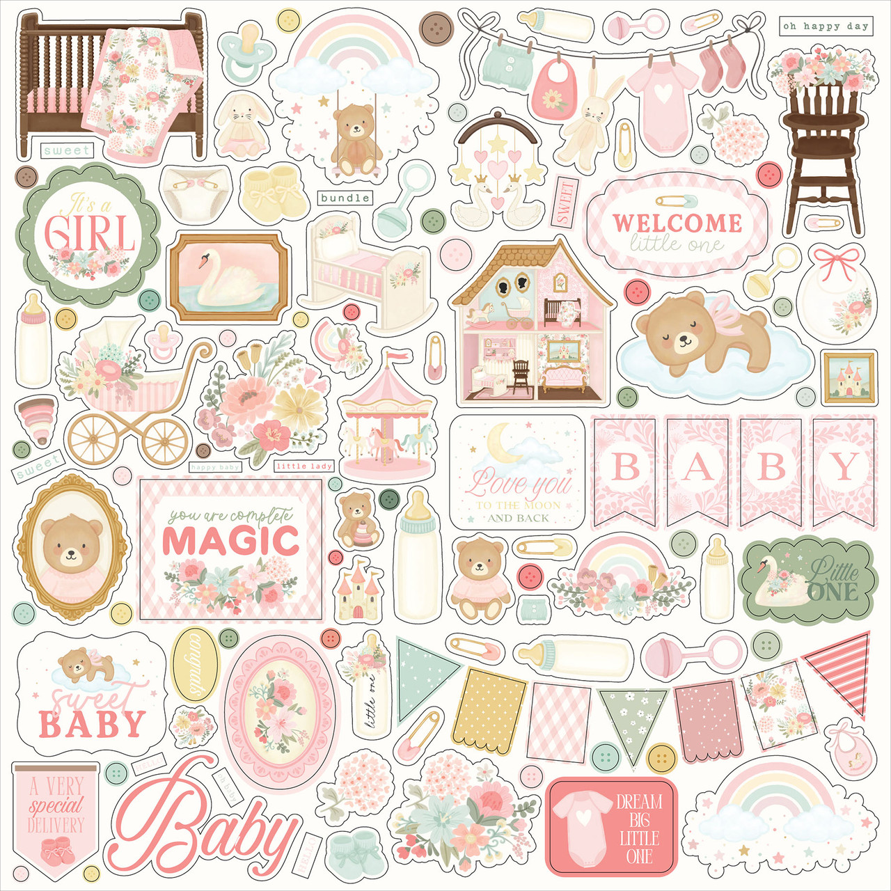 CARTA BELLA Little Lullabies BABY GIRL Element Sticker - Scrapbook ...