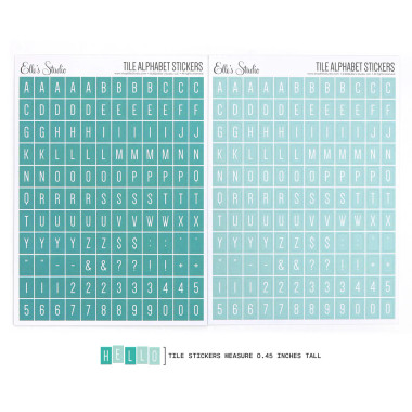 ELLE'S STUDIO Alphabet Stickers: Small Tile - Teal/Light Teal ...