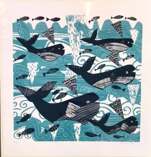 Rachel Sim: "Large Whale" - Light blue, dark blue, green, 4/10 ...