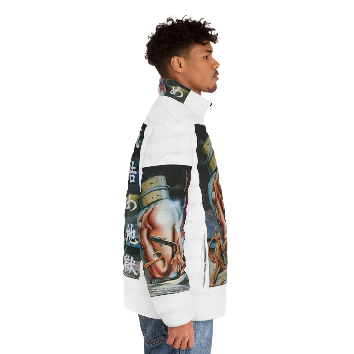 Vintage Japanese Horror Movie Poster Puffer Jacket - nerdoutloudpod