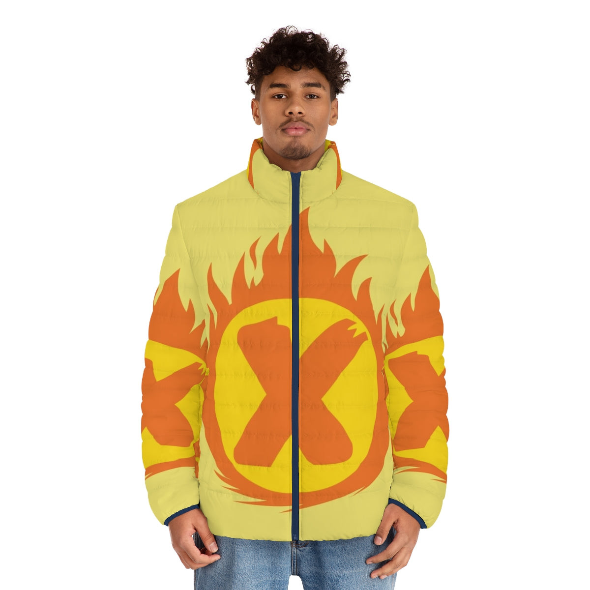 Superhero X Fire Insignia Puffer Jacket - nerdoutloudpod