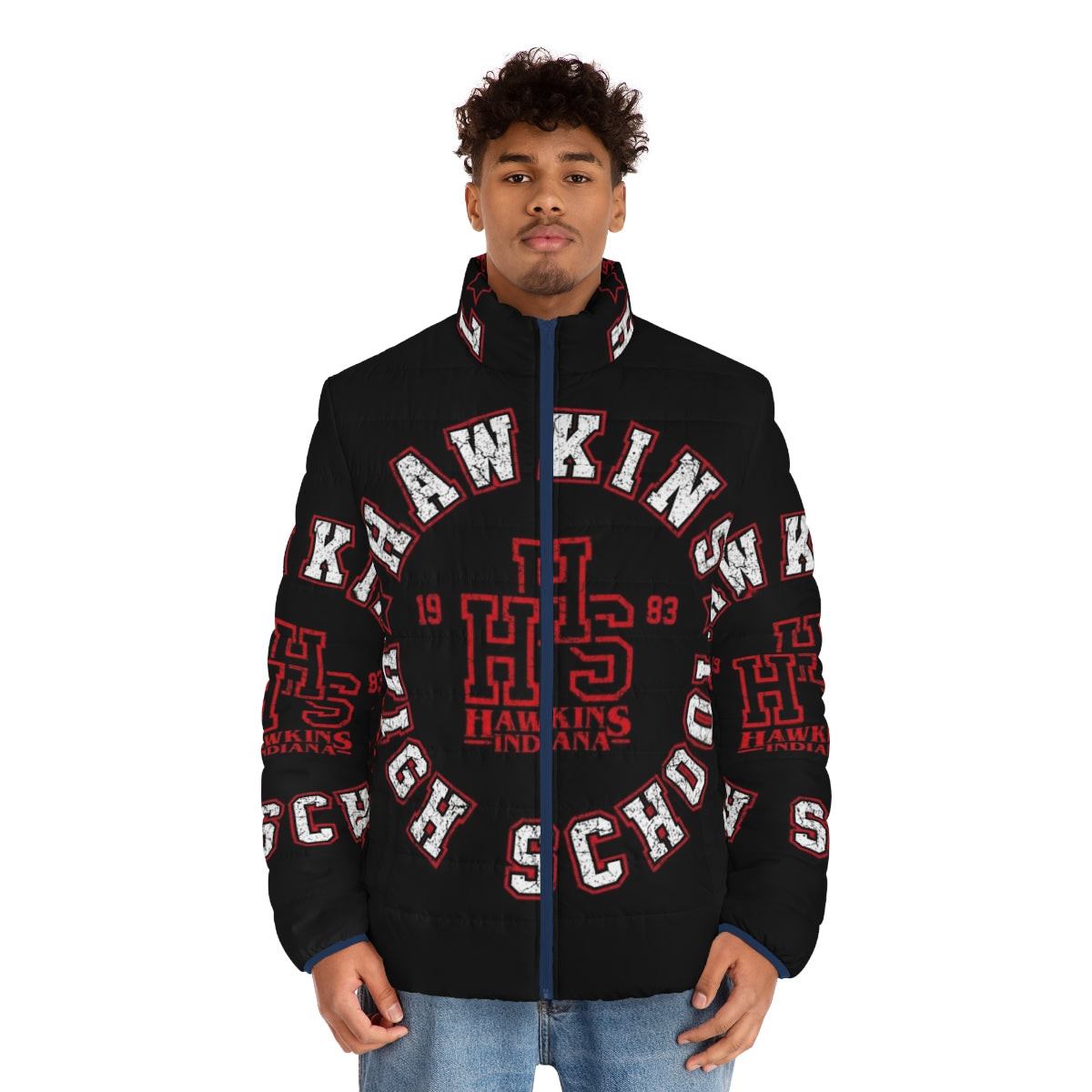 Retro '80s Hawkins High School Puffer Jacket - Stranger Things Inspired ...