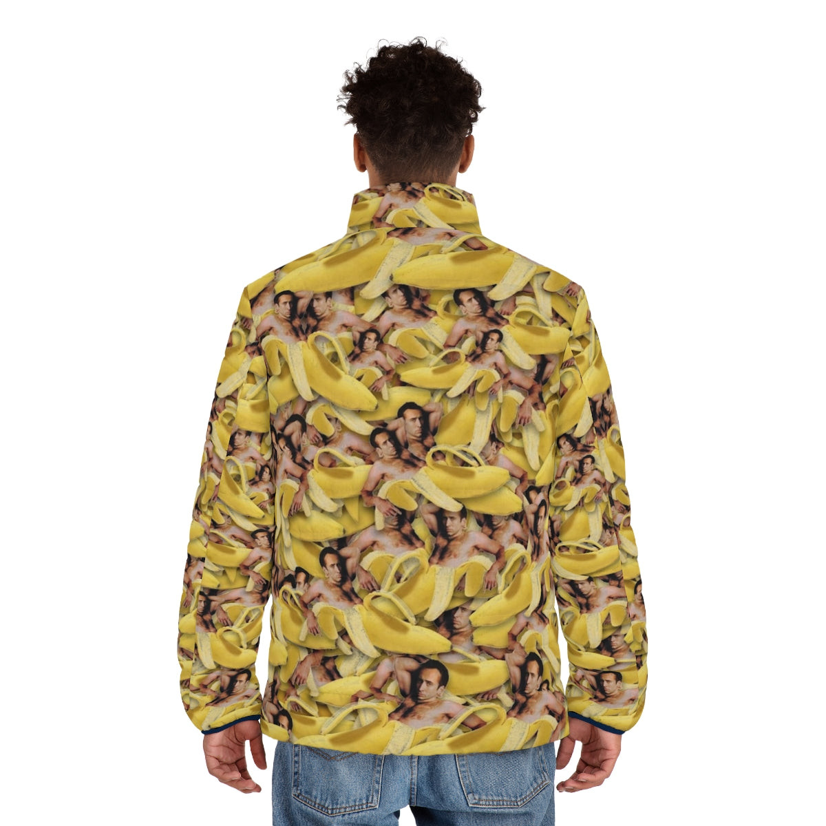Hilarious Nicolas Cage Banana Print Puffer Jacket - nerdoutloudpod