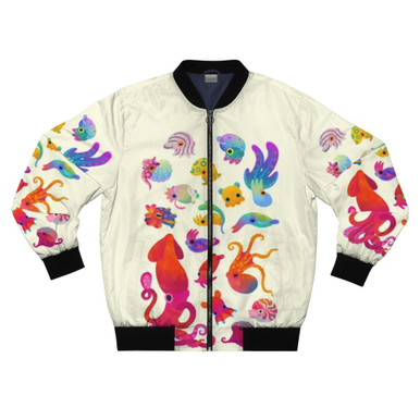 Cephalopod Bomber Jacket - Pastel Marine Life Design - nerdoutloudpod