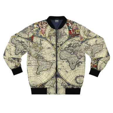 Vintage World Map Bomber Jacket by Justus Danckerts - nerdoutloudpod