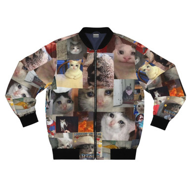 Crying Cat Meme Bomber Jacket - nerdoutloudpod