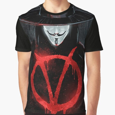 V for Vendetta Graphic T-Shirt: Iconic Revolution Symbol - nerdoutloudpod
