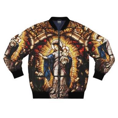 Vintage Virgin Mary Stained Glass Bomber Jacket - nerdoutloudpod