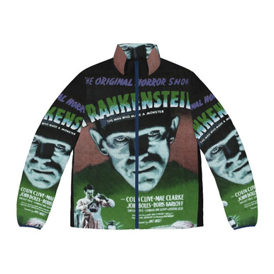 Classic Frankenstein Movie Poster Green Puffer Jacket - nerdoutloudpod