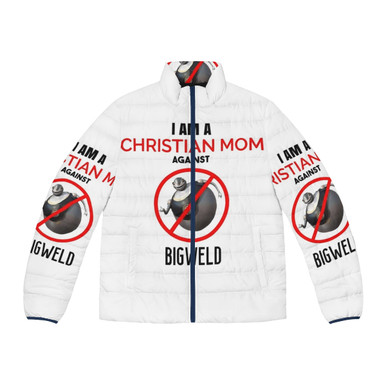 "Christian Mom Against Bigweld" Weirdcore Puffer Jacket - nerdoutloudpod