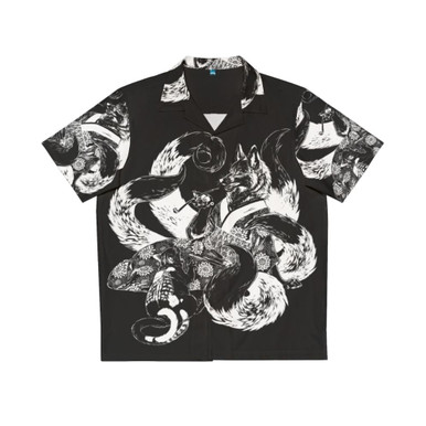 Mythical Creatures Inverted Hawaiian Shirt | Nekomata vs Kitsune Design ...