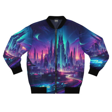 Cyberpunk Neon Lights Futuristic City Bomber Jacket - nerdoutloudpod