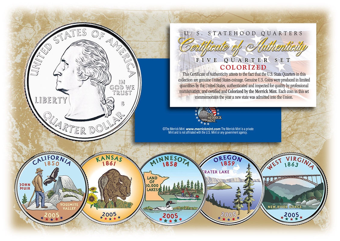 Colorized State Quarter Series by the Year