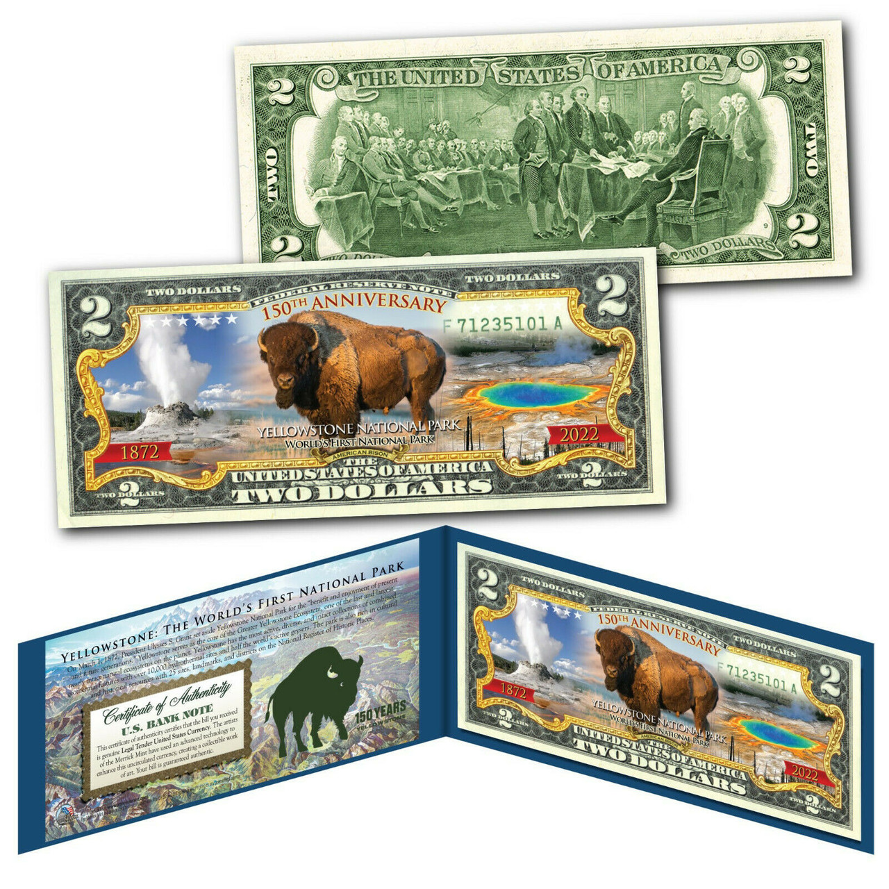 Set of All 7 Colorized U.S. Bills $1, $2, $5, $10, $20, $50 & $100