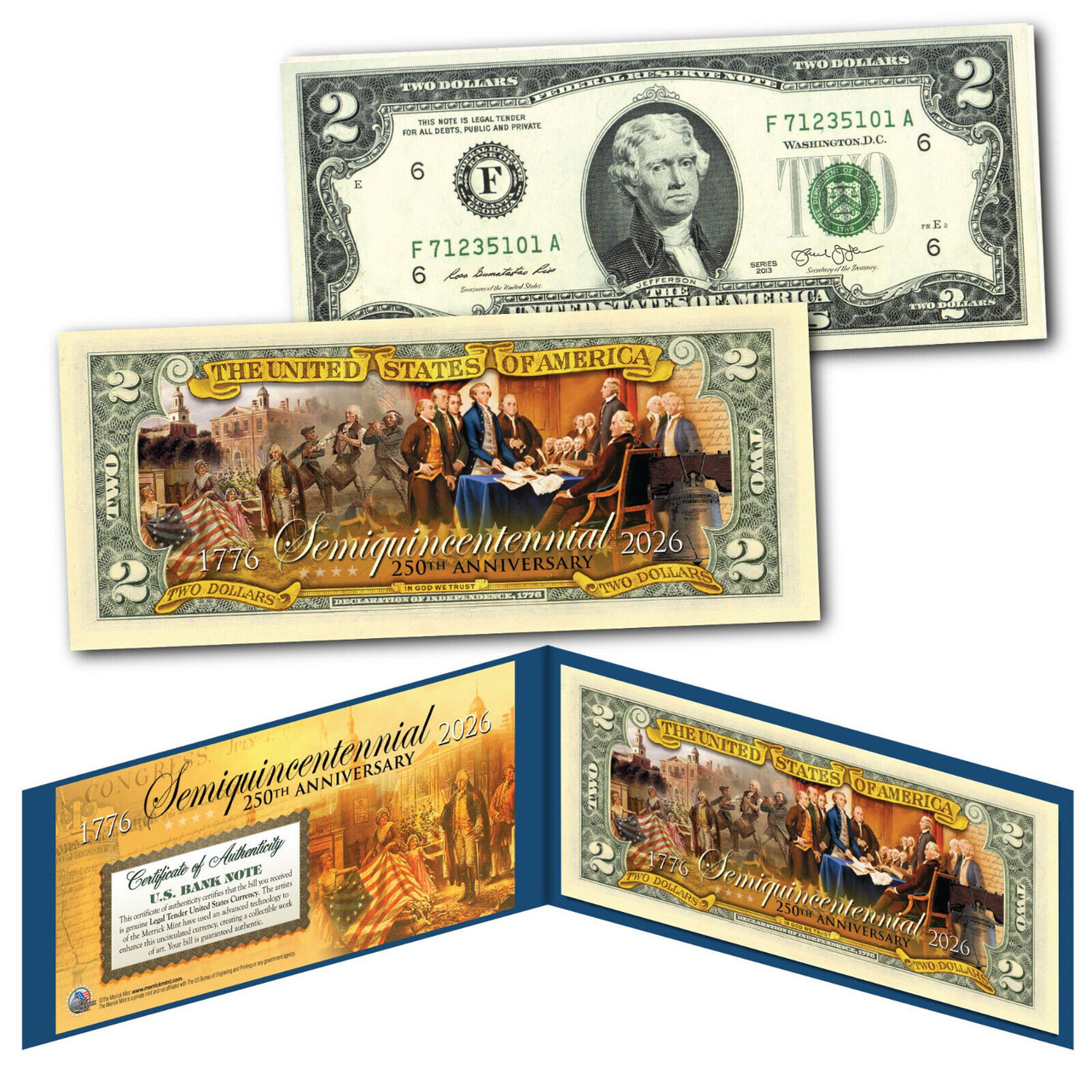 2026 Semiquincentennial USA 250th Anniversary Colorized $2 Bill