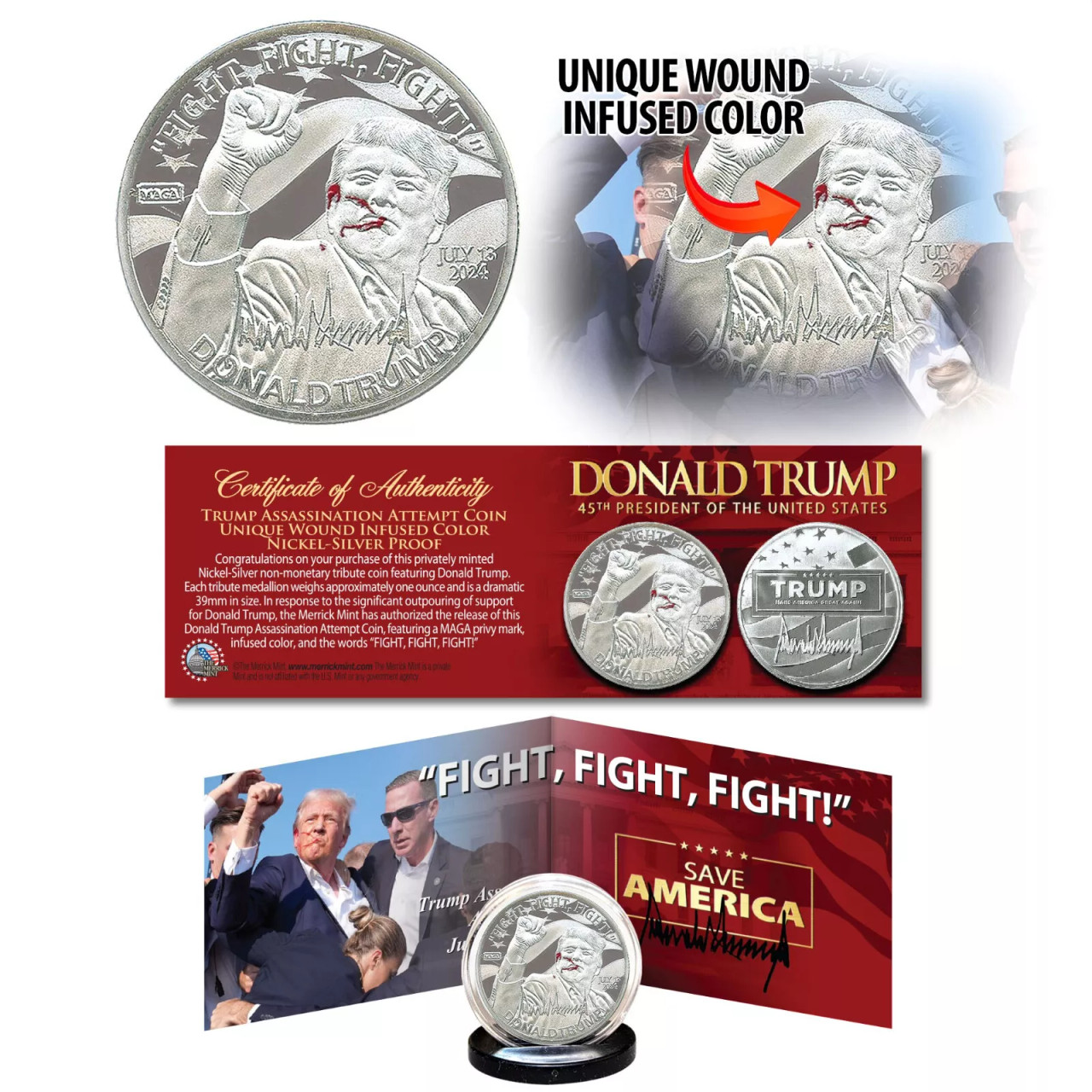 Donald Trump Assassination Fight Nickel-Silver 1 OZ Tribute Coin ...
