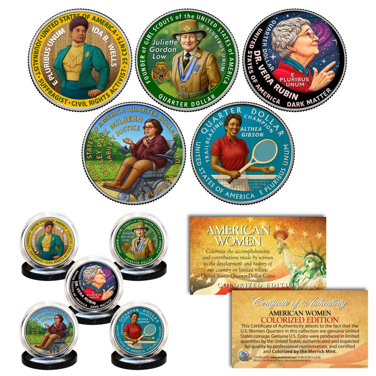 2025 COLORIZED American Women Quarters U.S. Mint 5 Coin Full Set in ...