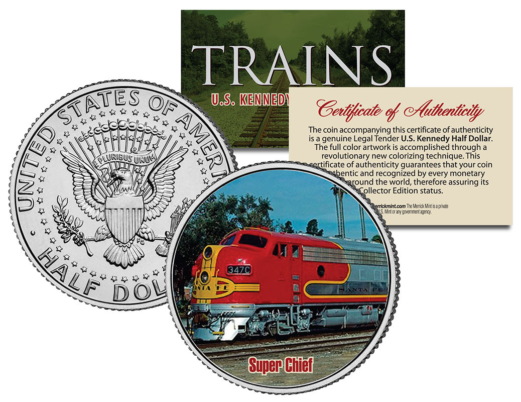 Colorized Individual JFK Half Dollar Train Coins