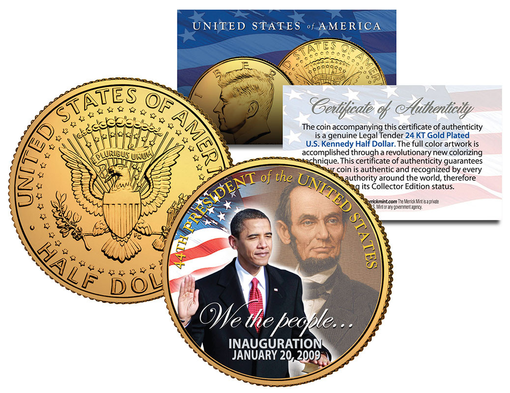 Barack Obama with Lincoln *Inauguration* 2009 24K Gold Plated JFK Half ...
