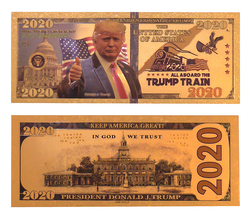 Set of 2 Trump Train 2020 Gold Foil Novelty Bills