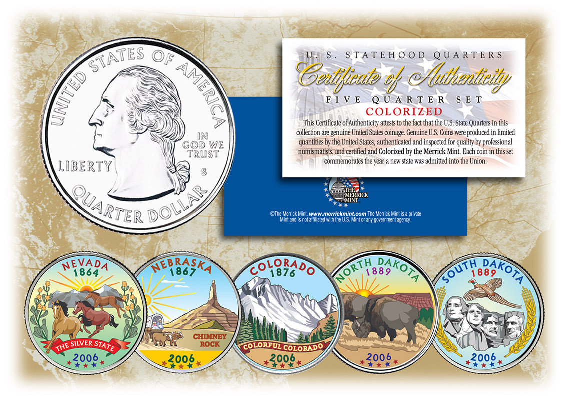 Colorized State Quarter Series by the Year
