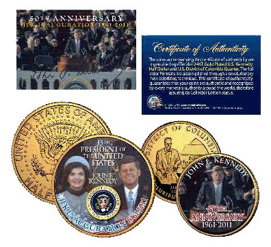 JFK 50th Inauguration 24K Gold-Plated & Colorized JFK Half Dollar and ...
