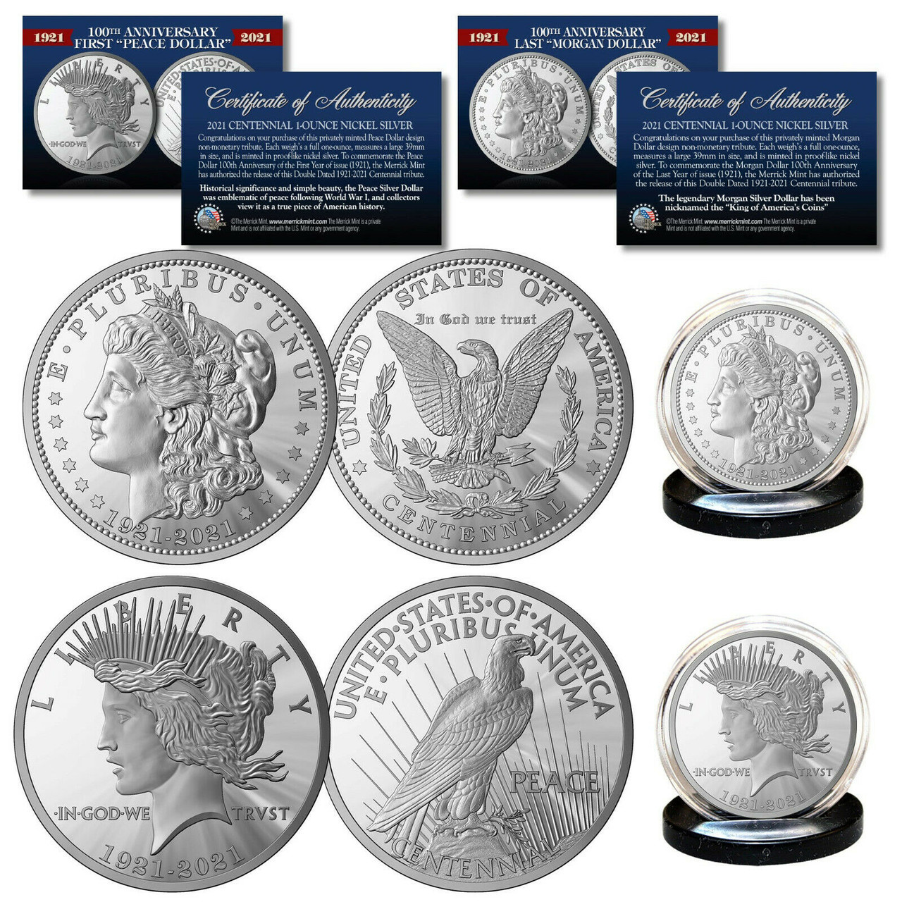 100th Anniversary MORGAN DOLLAR & PEACE DOLLAR 1 OZ Silver-Nickel 2 ...