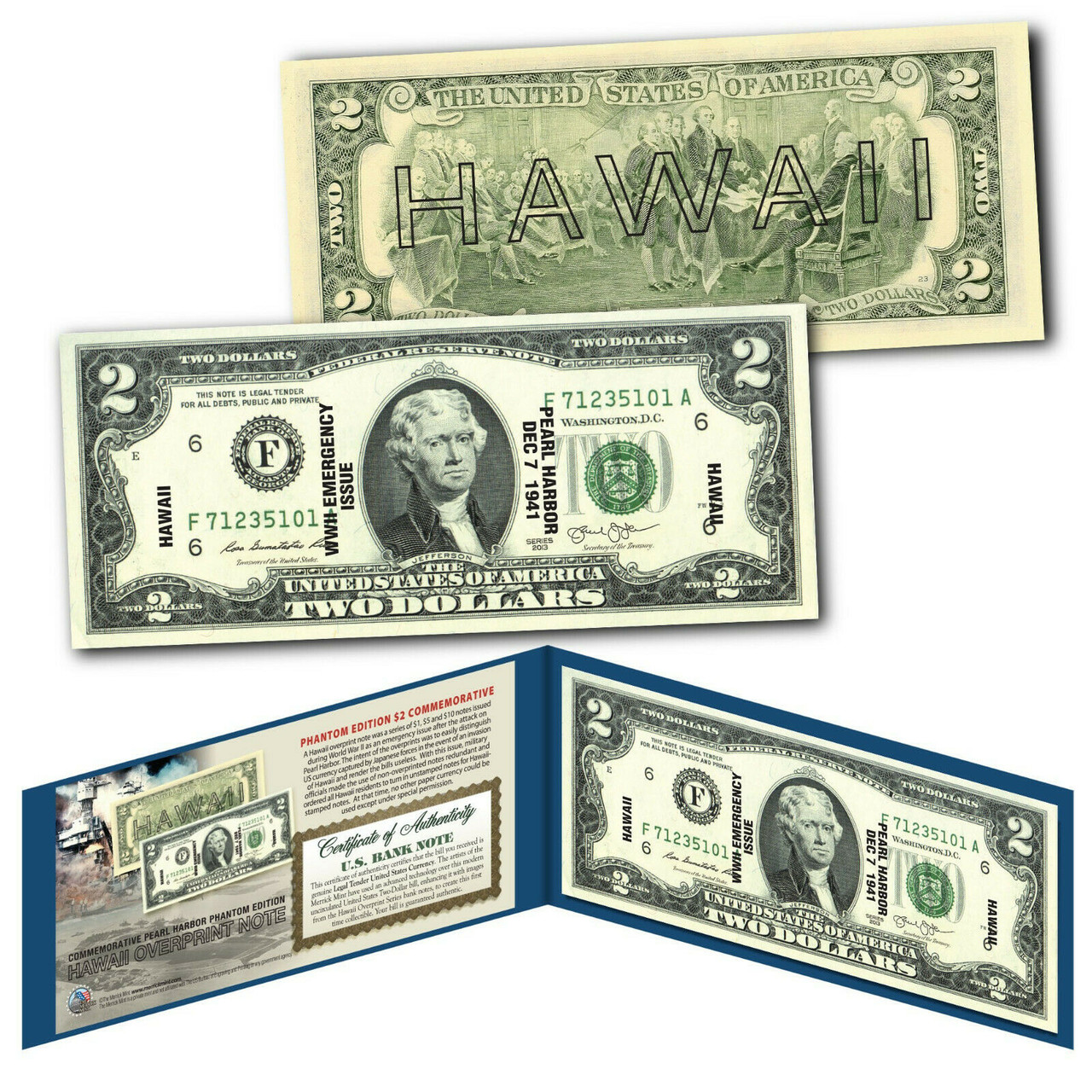 HAWAII Overprint WWII Emergency Pearl Harbor Tribute on $2 Bill