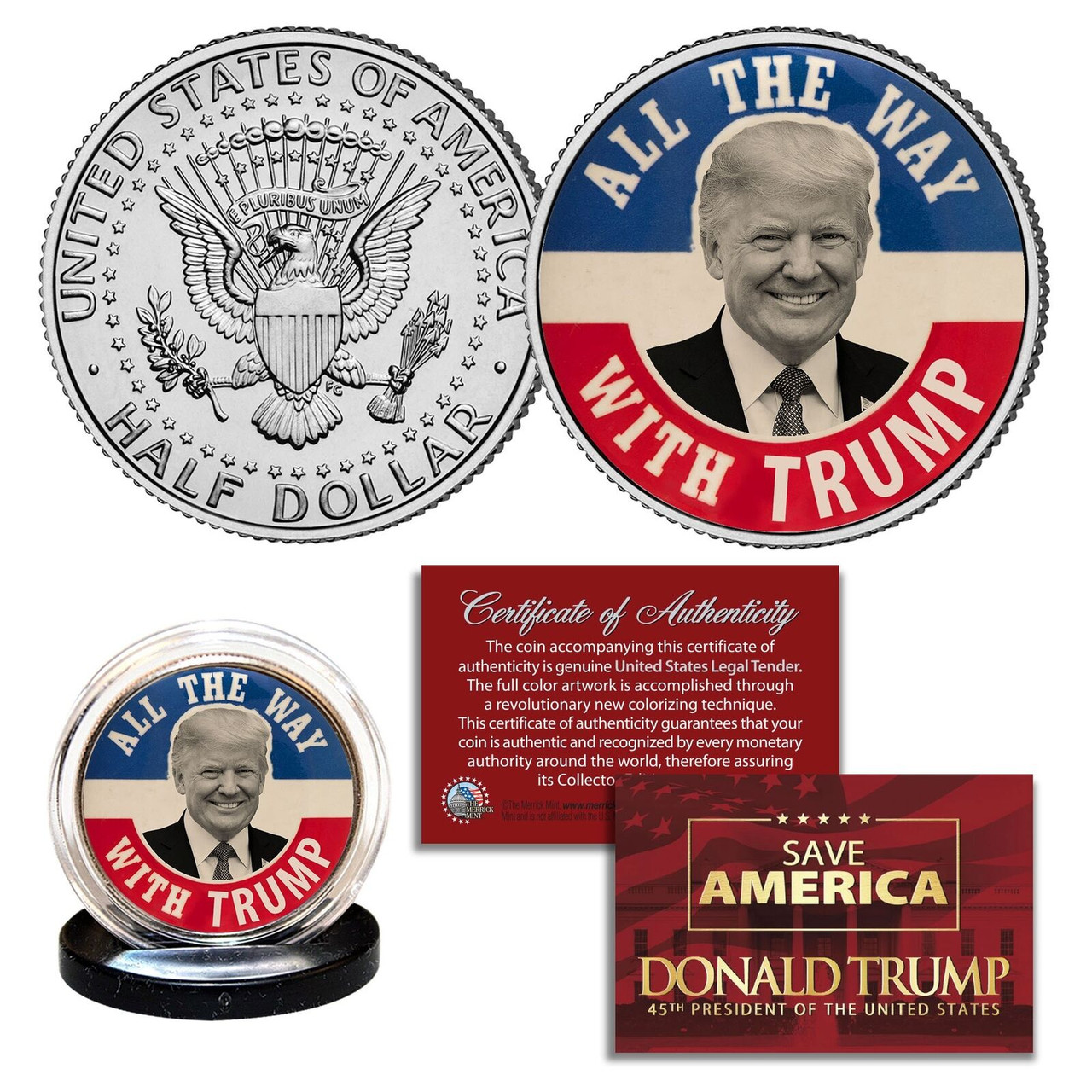 DONALD TRUMP "All the Way with Trump" Vintage Pin Style Colorized JFK ...