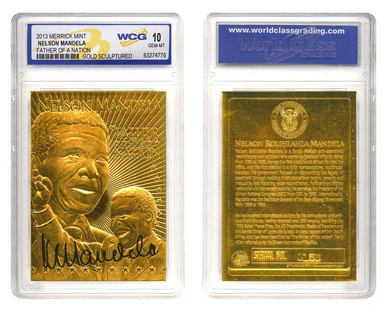 NELSON MANDELA Father of a Nation 23K GOLD Sculpted Signature Card - GM 10