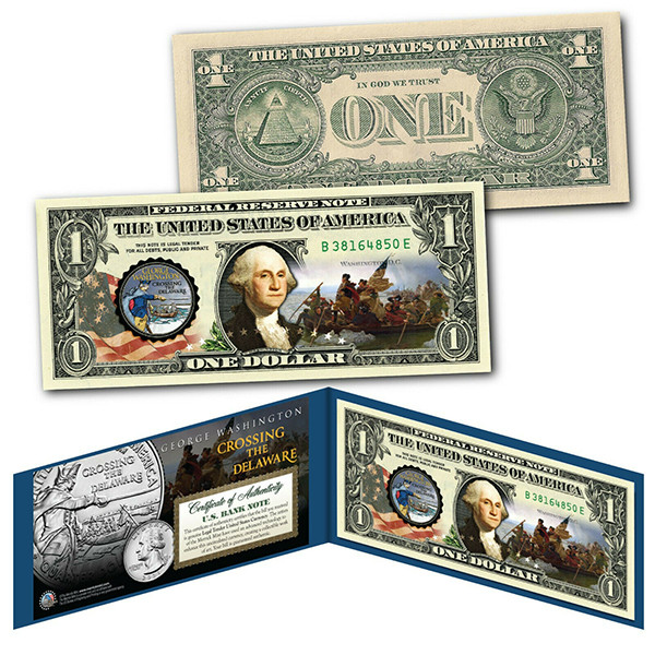 Washington Crossing the Delaware Historic 2021 Quarter Design $1 Bill ...